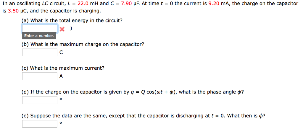 Solved In an oscillating LC circuit, L = 22.0 mH and C = | Chegg.com