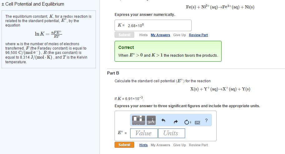 Solved The equilibrium constant, K, for a redox reaction is | Chegg.com