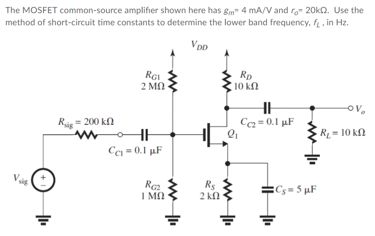 Solved The MOSFET common-source amplifier shown here has gn" | Chegg.com