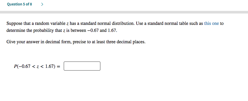Solved Question 5 of8> Suppose that a random variable z has | Chegg.com
