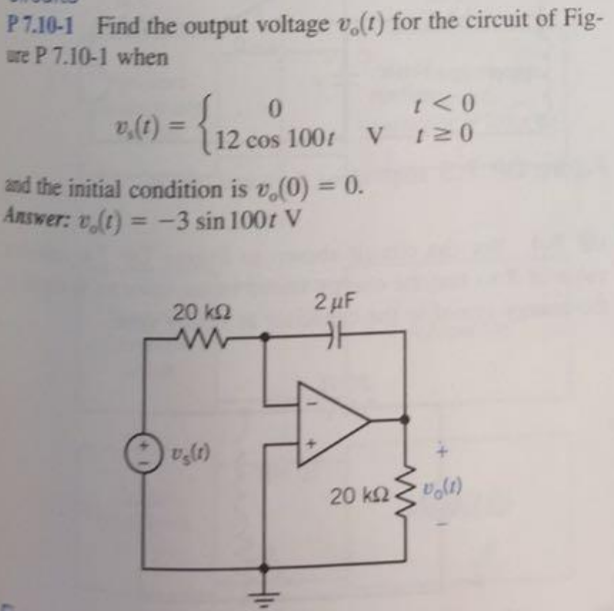 Solved P7.10-1 Find ure P 7.10-1 when the output voltage w() | Chegg.com