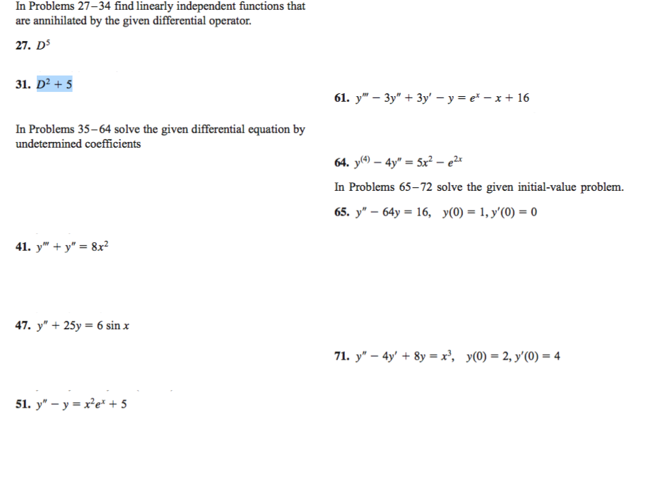 Solved In Problems 27-34 find linearly independent functions | Chegg.com