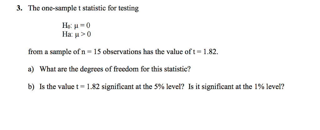 Solved The one-sample t statistic for testing H_0: mu = 0 | Chegg.com