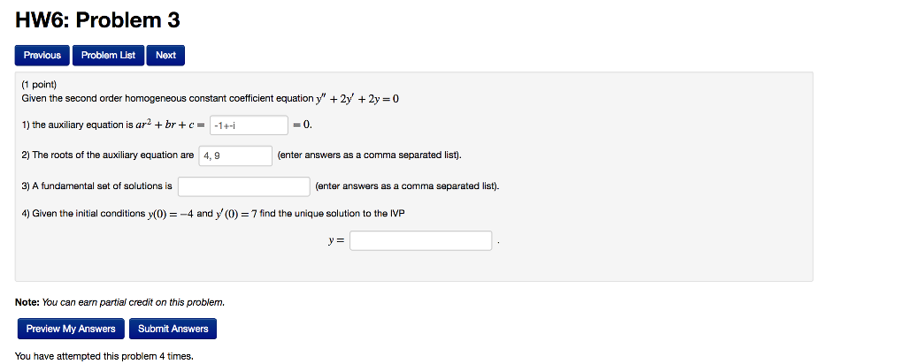 Solved HW6: Problem 3 Previous Problem List Next (1 point) | Chegg.com