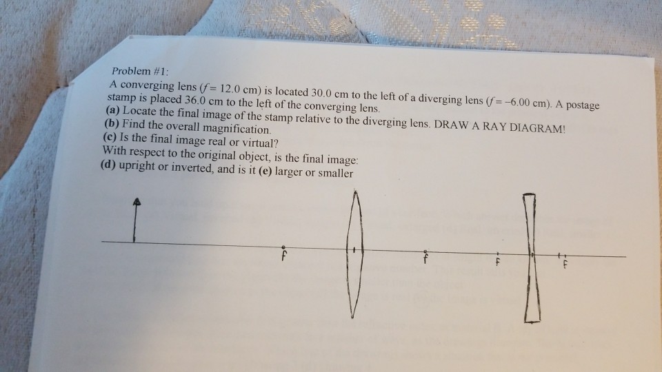 Solved Problem #1 A converging lens (f-12.0 cm) is located | Chegg.com