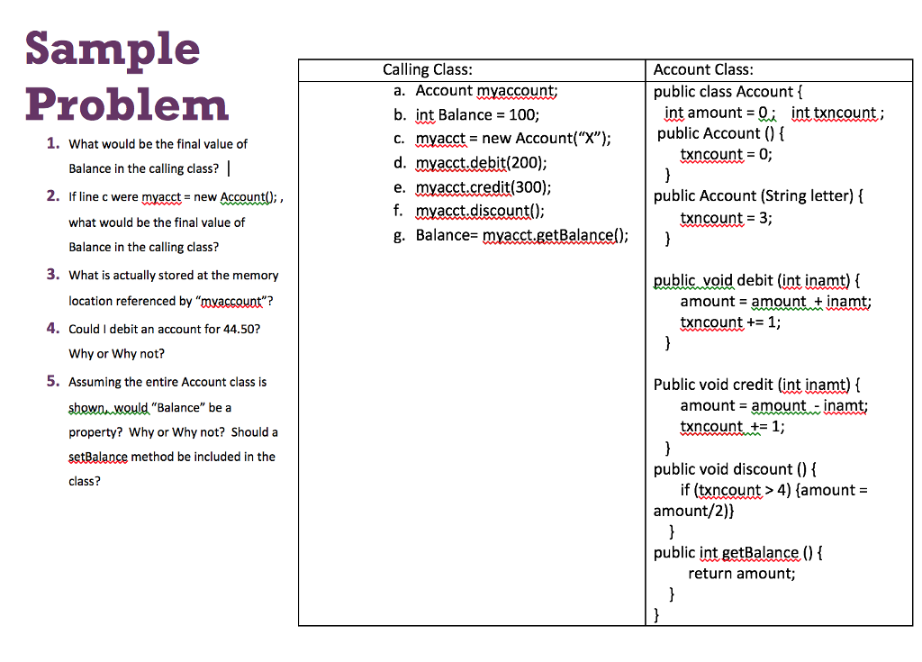 Solved Sample Problem Calling Class Account Class: a. | Chegg.com
