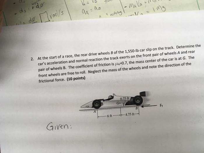 Solved At the start of a race, the rear drive wheels B of | Chegg.com