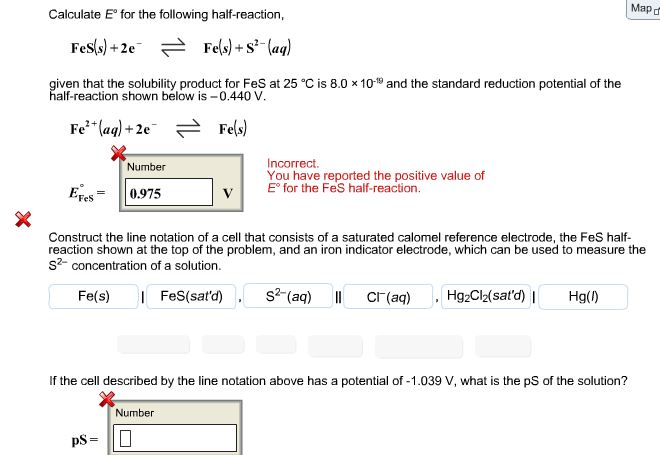 Solved Map D Calculate E° For The Following Half Reaction
