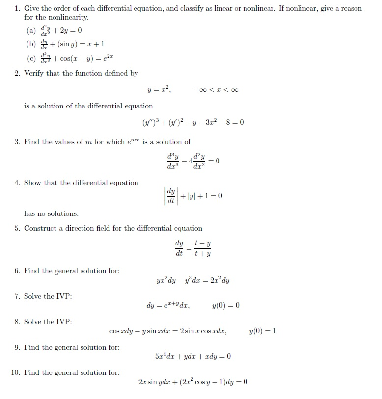 Solved Differential Equation problems I need step-by-step | Chegg.com