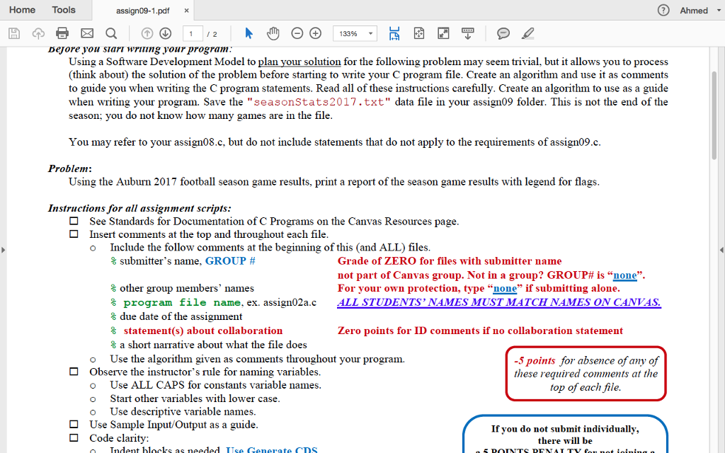 Solved Home Tools assign09-1.pdf x Ahmed 133% | Dejore you | Chegg.com