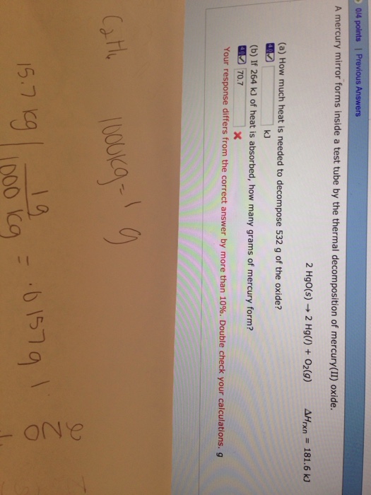 Solved A mercury mirror forms inside a test tube by the | Chegg.com