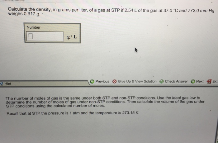 Solved Calculate the density, in grams per liter, of a gas | Chegg.com