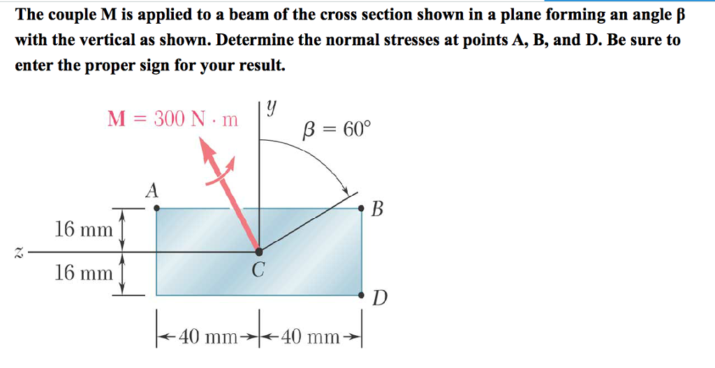 Solved The couple M is applied to a beam of the cross | Chegg.com