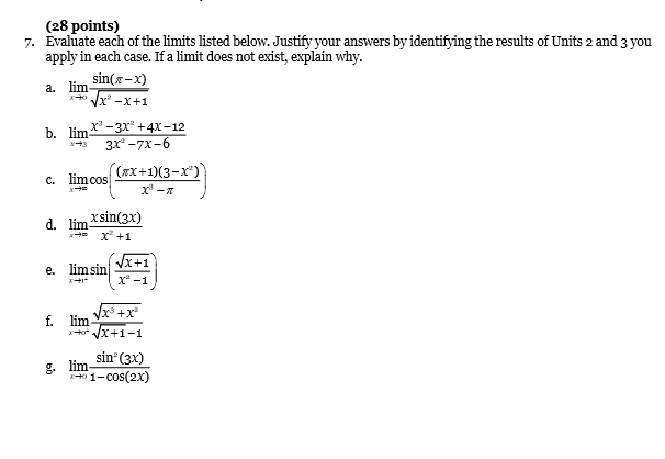 Solved Evaluate each of the limits listed below. Justify | Chegg.com