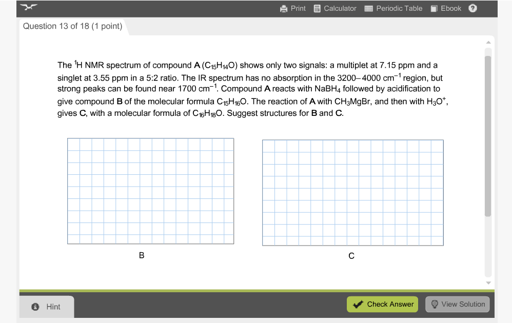 Solved The 1H NMR spectrum of compound A(C15H14O) shows only | Chegg.com