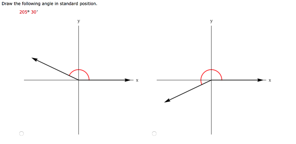 Solved Draw the following angle in standard position. 205° | Chegg.com