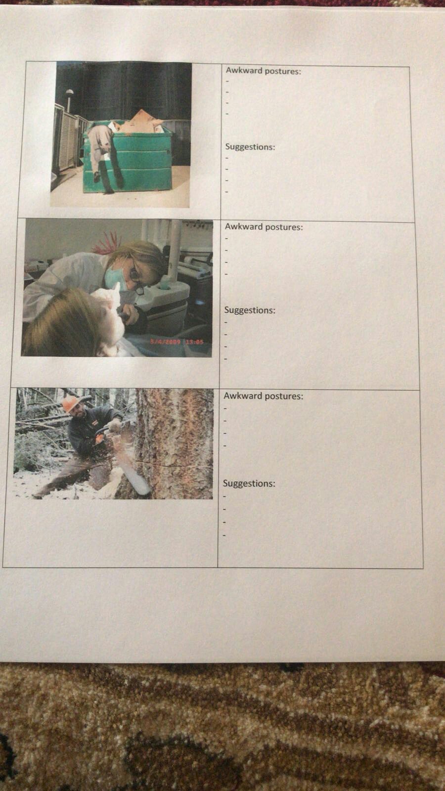 Solved List the major awkward postures for each picture | Chegg.com