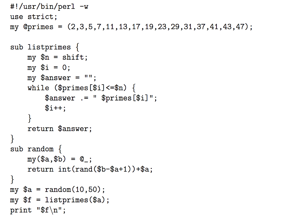 Solved #1 /usr/bin/perl -w use strict; my Qprimes- | Chegg.com