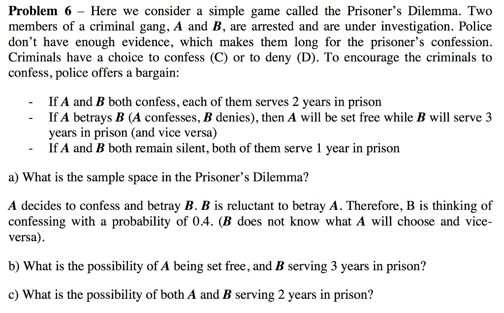 Solved Here we consider a simple game called the Prisoner's | Chegg.com