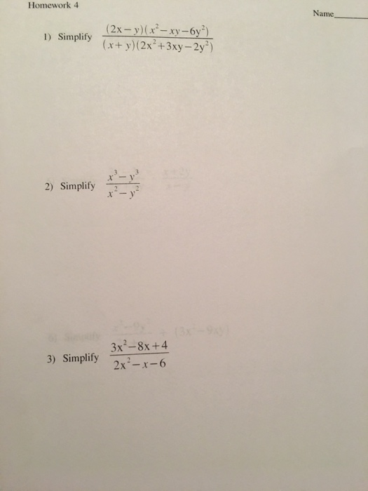 Solved Simplify 2x Y x 2 Xy 6y 2 x Y 2x 2 3xy Chegg