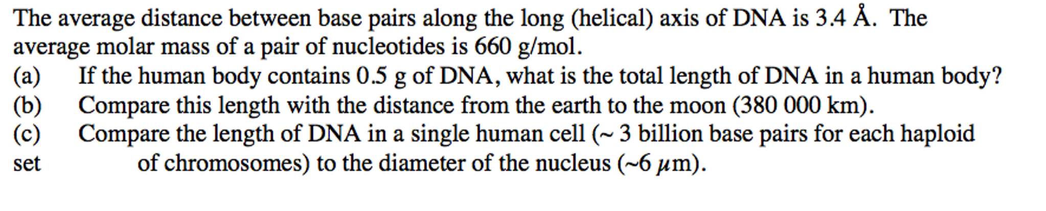 Solved The average distance between base pairs along the | Chegg.com