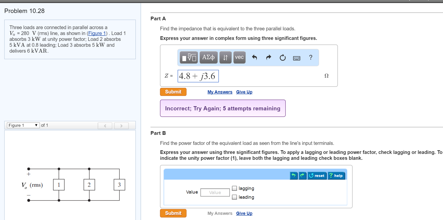 Solved Three loads are connected in parallel across a V_0 = | Chegg.com