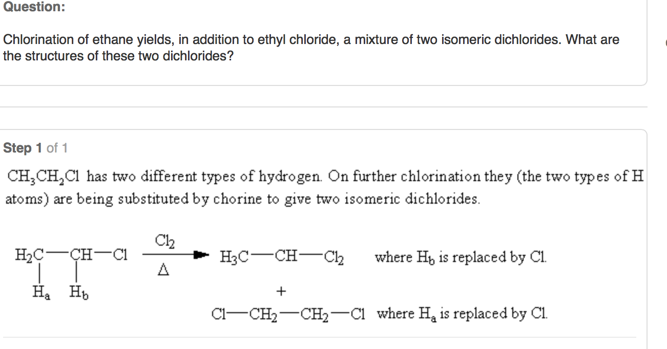 Solved Can someone explain the chlorination of ethane? Below | Chegg.com