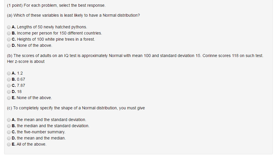 Solved For each problem, select the best response. (a) | Chegg.com