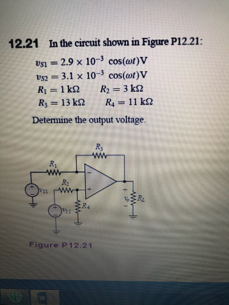 Solved In the circuit shown in Figure P12.21: US! = 2.9 × | Chegg.com