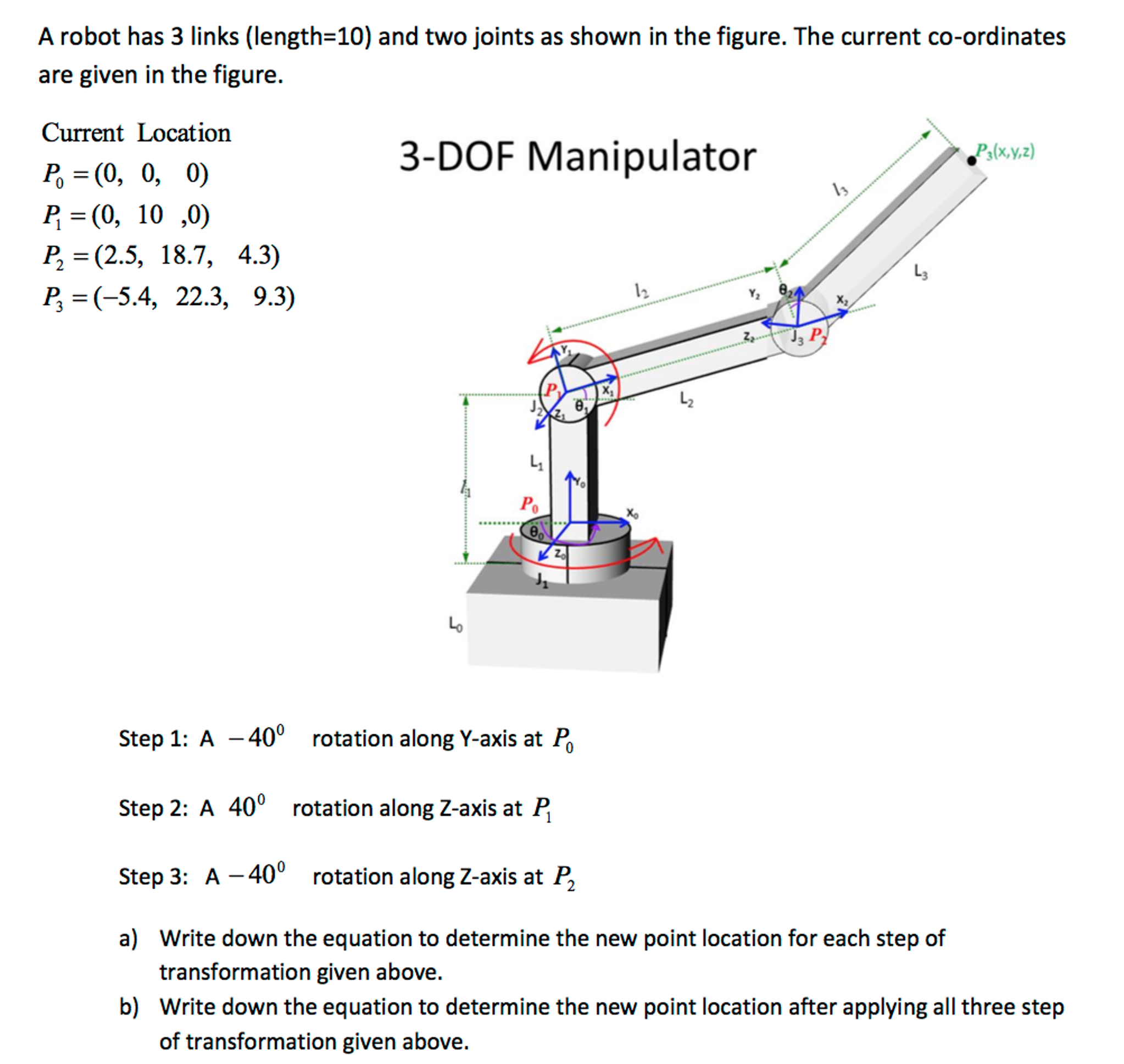 Solved A robot has 3 links (length = 10) and two joints as | Chegg.com