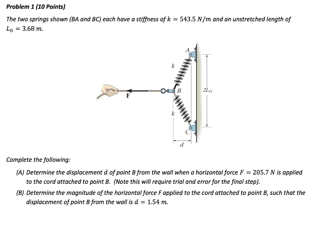 Solved Problem 1 (10 Points) The two springs shown (BA and | Chegg.com