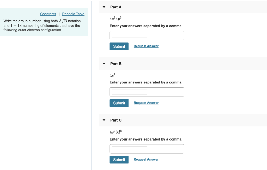 Solved Part A Constants| Periodic Table Write the group | Chegg.com
