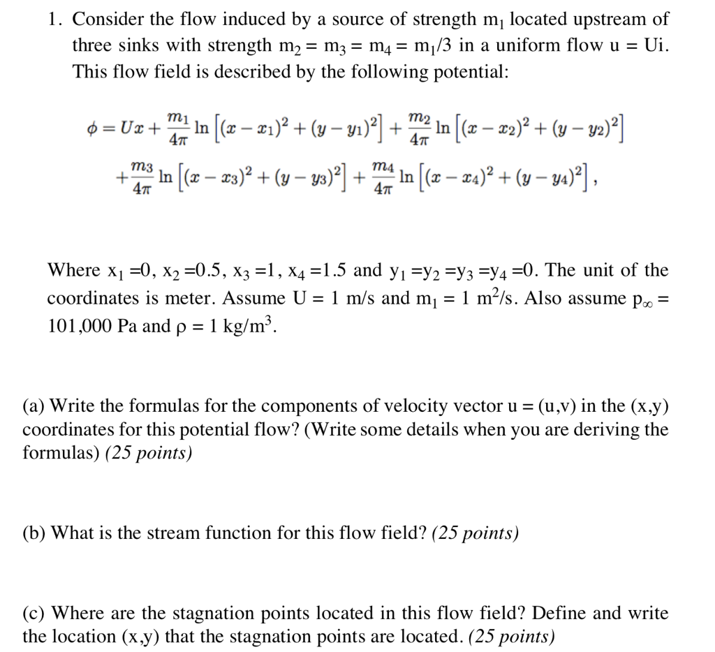 Solved 1. Consider the flow induced by a source of strength | Chegg.com