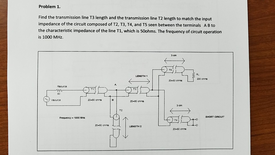 Solved Problem 1. Find the transmission line T3 length and | Chegg.com