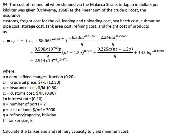 Solved The cost of refined oil when shipped via the Malacca | Chegg.com