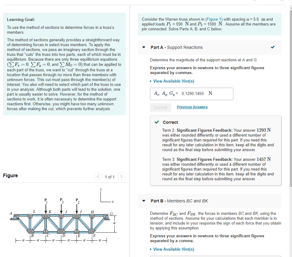 Solved Consider the Warren truss shown in (Figure 1) with | Chegg.com