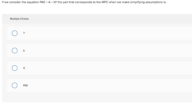 Solved If we consider the equation PAE = A + bY the part | Chegg.com