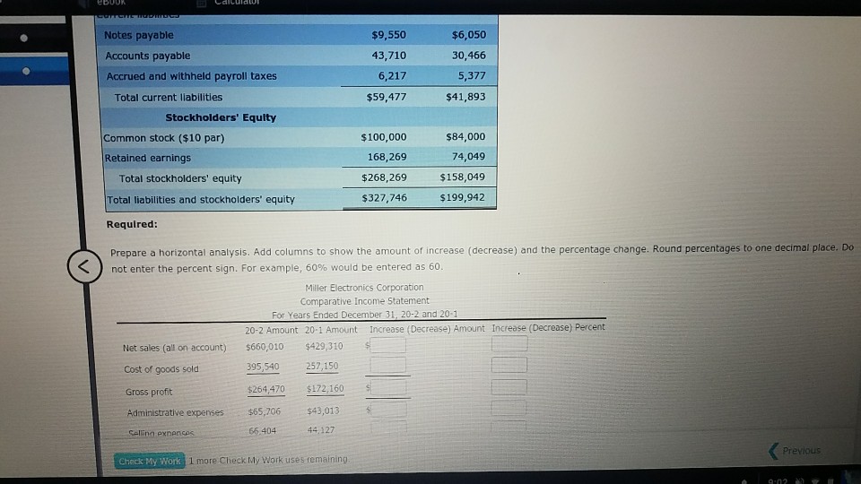 Solved eBook Calculator Horizontal Analysis of Comparative | Chegg.com