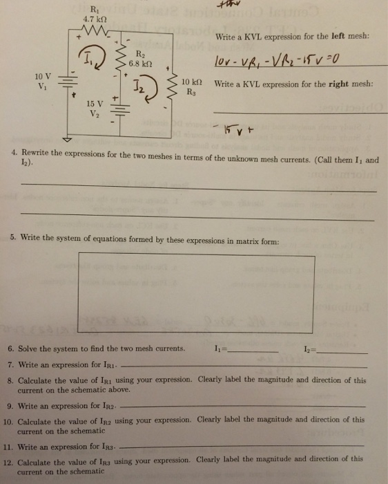 Solved Write a KVL expression for the left mesh: Write a | Chegg.com