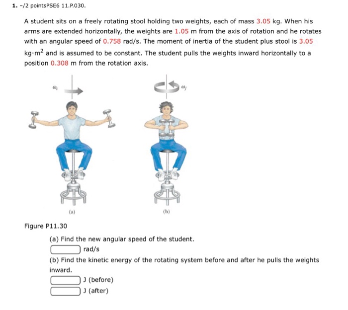 Solved A student sits on a freely rotating stool holding two | Chegg.com