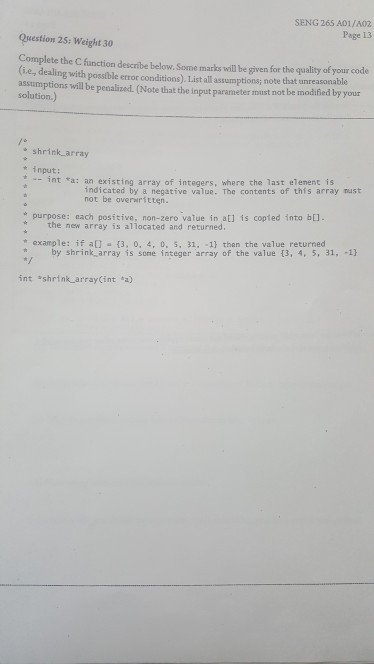 Solved SENG 265 A01/A02 Page 13 Question 25: Weight 30 | Chegg.com