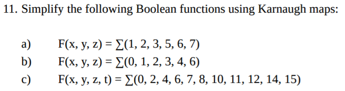 Solved Simplify the following Boolean functions using | Chegg.com
