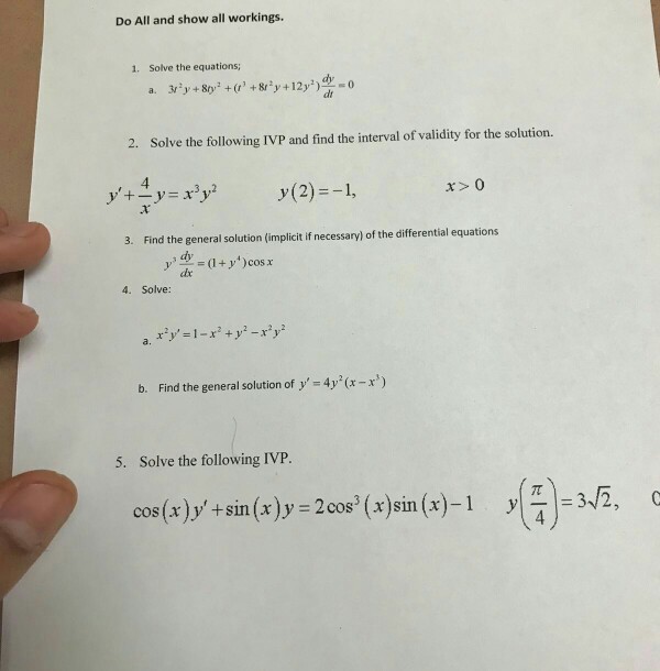 Solved Do All and show all workings. 1. Solve the equations; | Chegg.com