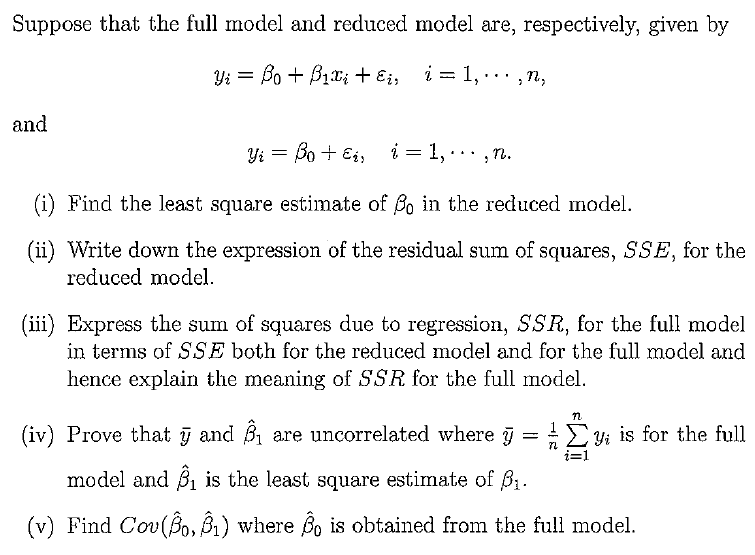 Solved Suppose that the full model and reduced model are, | Chegg.com
