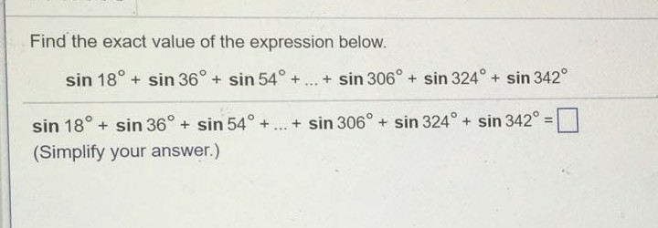 Solved Find the exact value of the expression below. sin 18° | Chegg.com