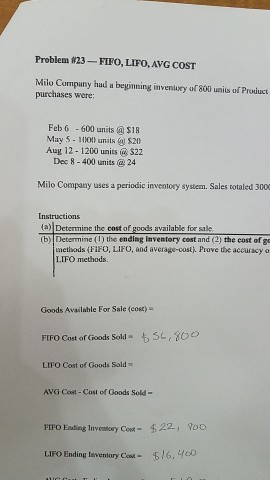 Solved Milo Company had a beginning in inventory of 800 | Chegg.com