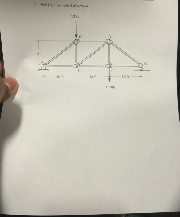 Solved 1. Find F(CF) by method of sections 12 kip 12 ft 16 | Chegg.com