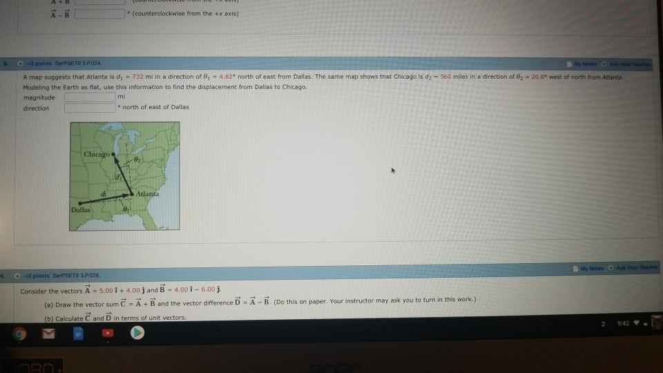 Solved A map suggests that Atlanta is d_1 = 732 mi in a | Chegg.com