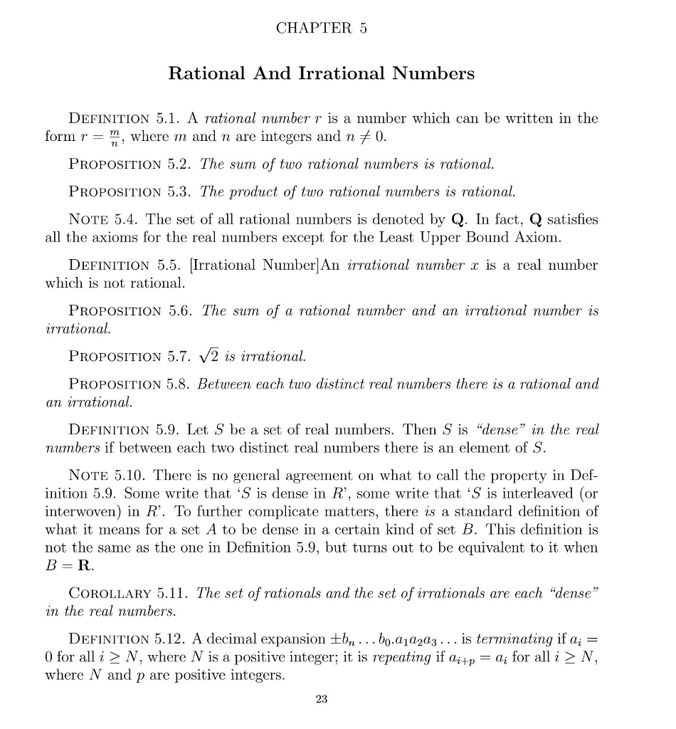 Solved CHAPTER 5 Rational And Irrational Numbers DEFINITION | Chegg.com