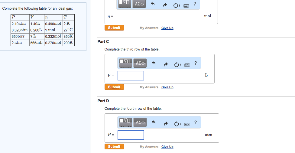 Solved Complete the following table for an ideal gas: | Chegg.com